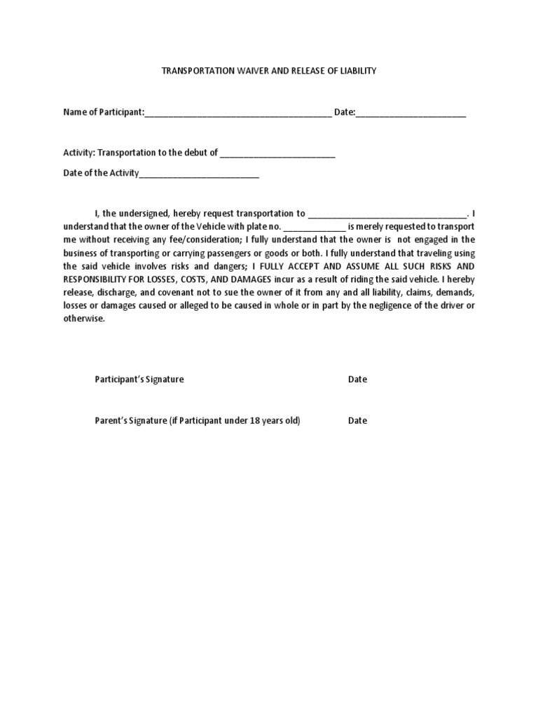 Transportation Waiver and Release of Liability | PDF