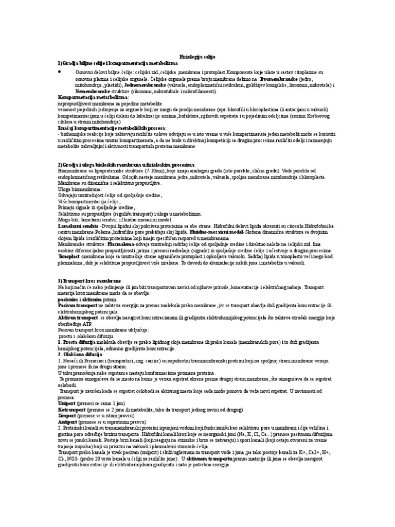 Fiziologija Celije | PDF