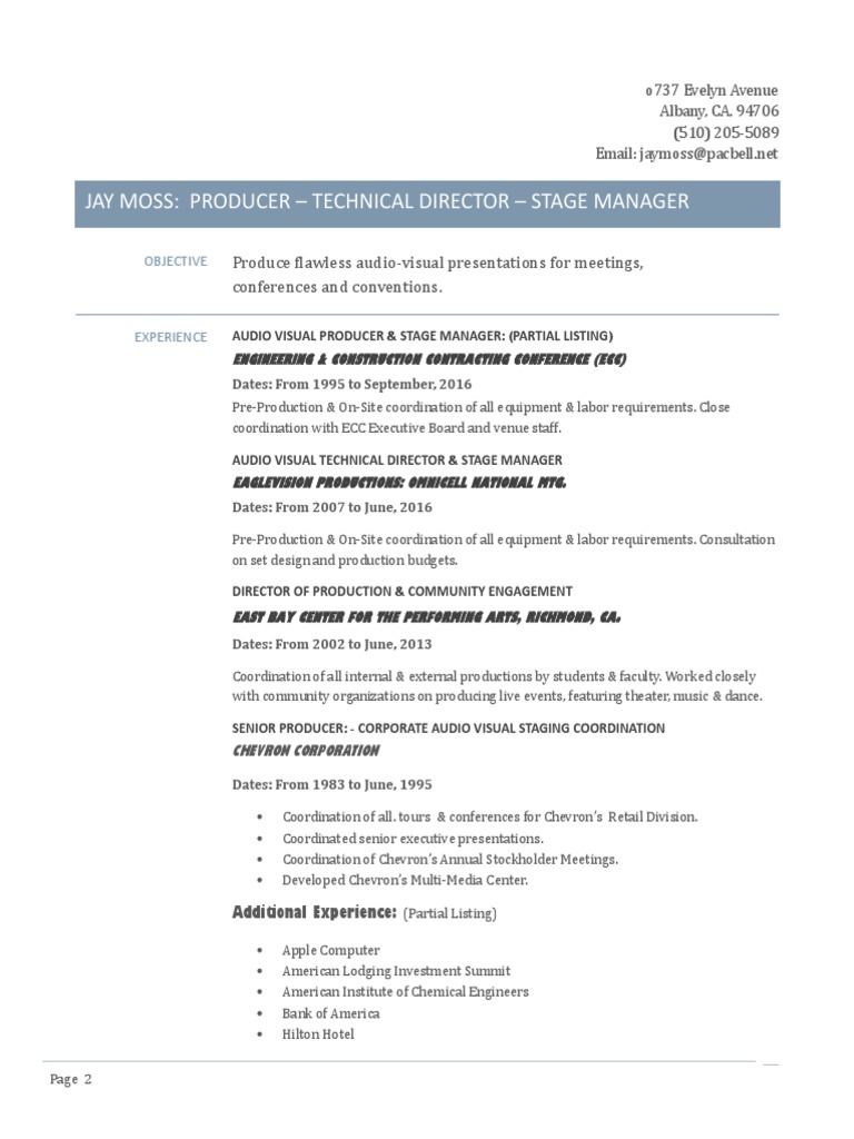 Resume of Jay Moss | PDF | Leisure | Business