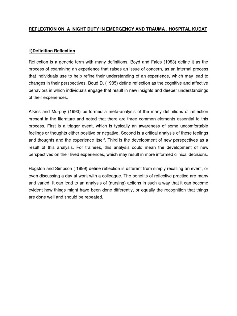 Night Duty Reflection in Nursing Practice | PDF | Reflective Practice ...