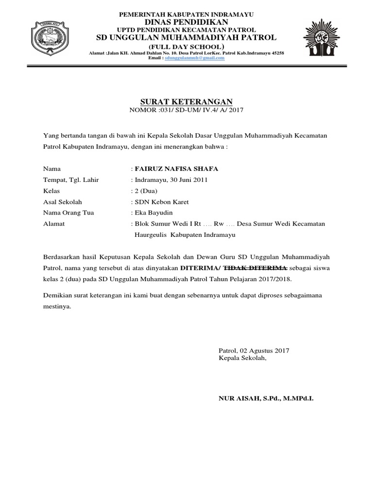 Surat Keterangan Diterima | PDF