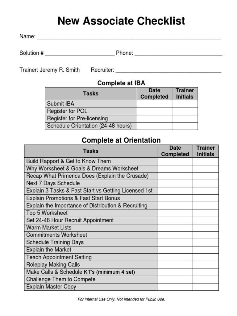 New Associate Checklist: Complete at Orientation | PDF | Life Insurance ...