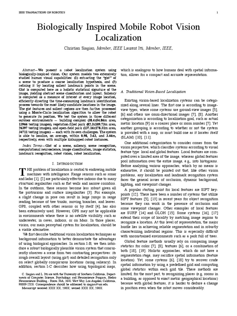 Biologically Inspired Mobile Robot Vision Localization | PDF | Visual ...