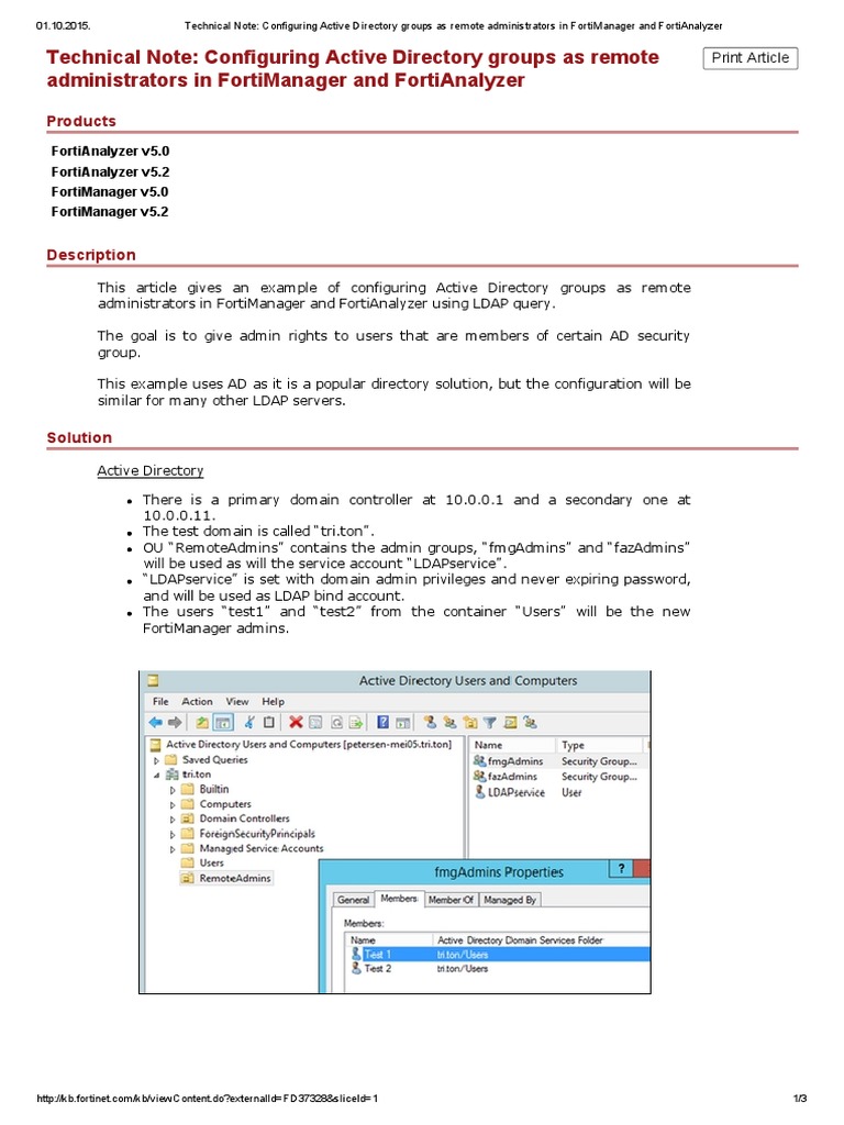 Configuring AD Groups As Remote Administrators in FMG and FAZ | PDF | Active Directory ...