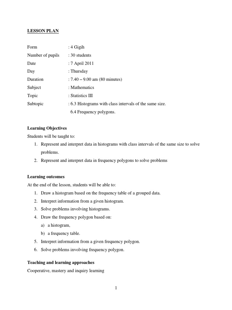 Statistics III Form 4 - Lesson Plan | PDF | Histogram | Lesson Plan