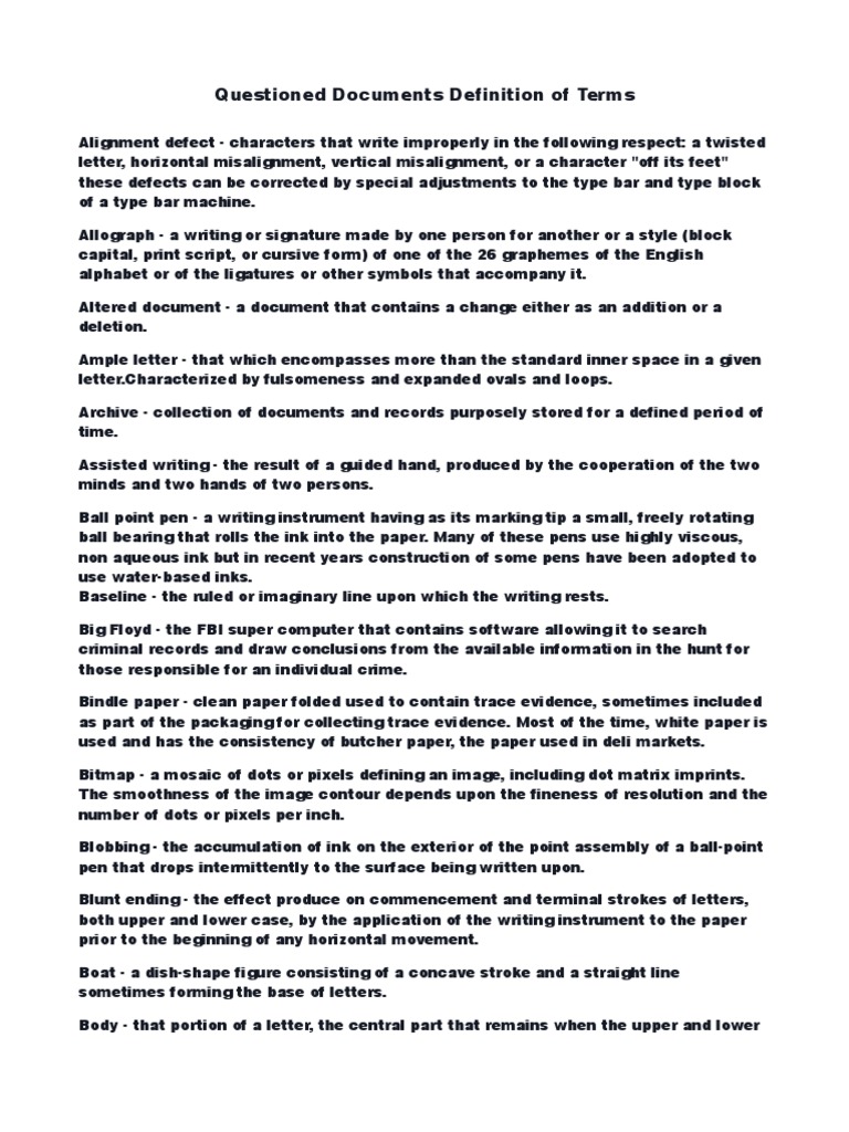 Questioned Documents Definition of Terms | PDF | Typewriter | Typefaces
