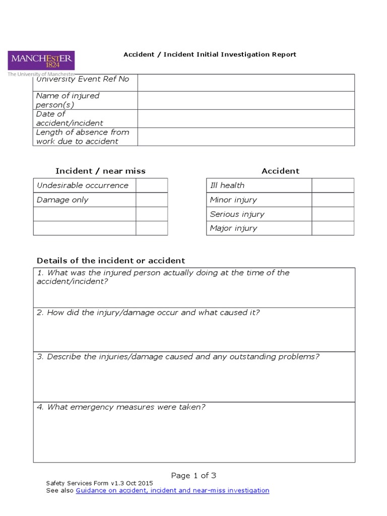 Accident-Incident Investigation Form v1-3 | PDF | Risk | Occupational ...