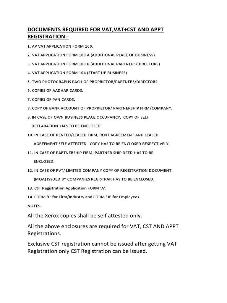 VAT, CST, and APPT Registration Documents | PDF | Business | Finance ...
