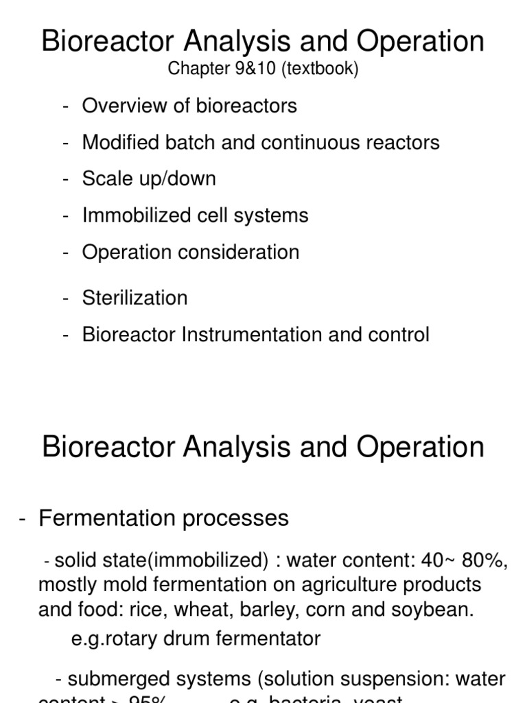 Lecture Notes-Bioreactor Design and Operation-1 | PDF | Biology | Chemistry