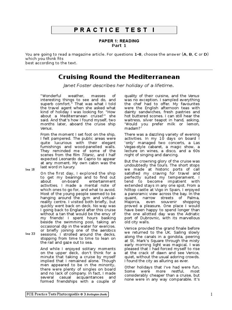 FCE Test 1 | PDF | Sports