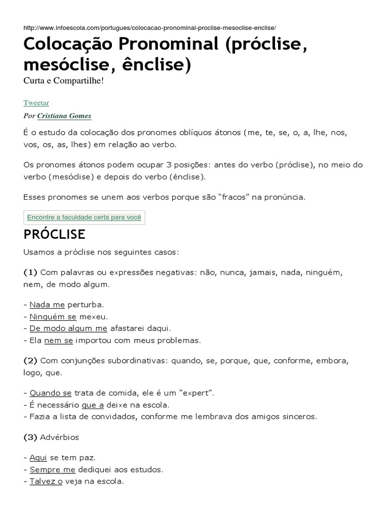 Colocação Pronominal: Uma explicação detalhada sobre as regras de ...