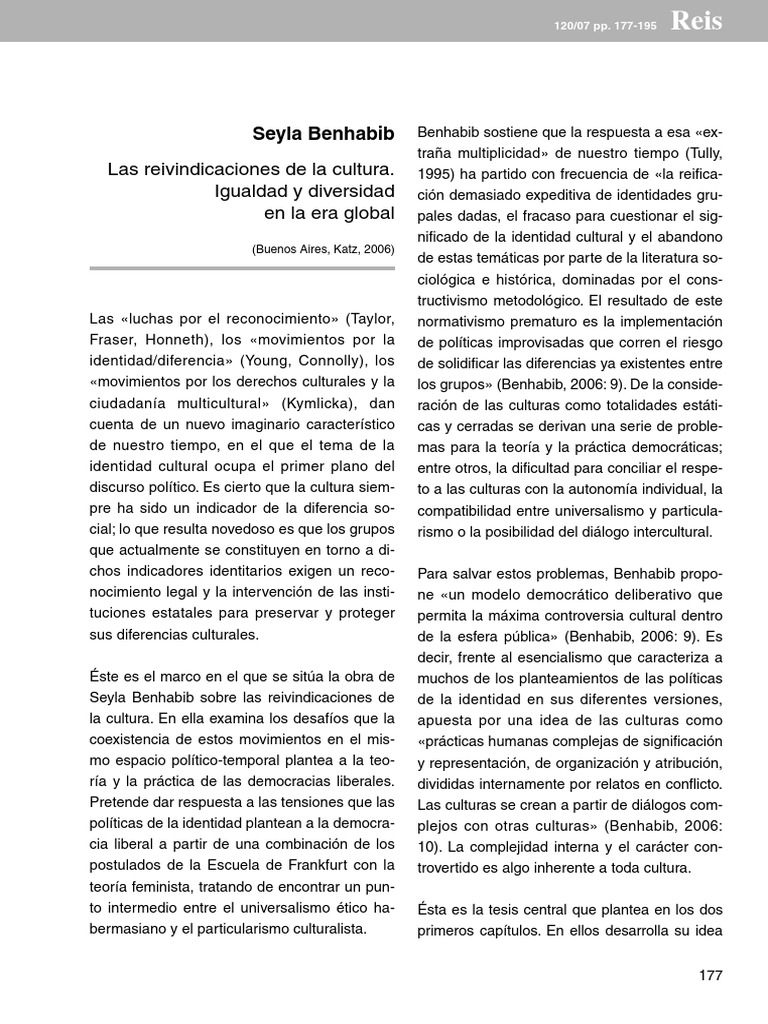 Reivindicaciones culturales y democracia | PDF | Ciencias sociales ...