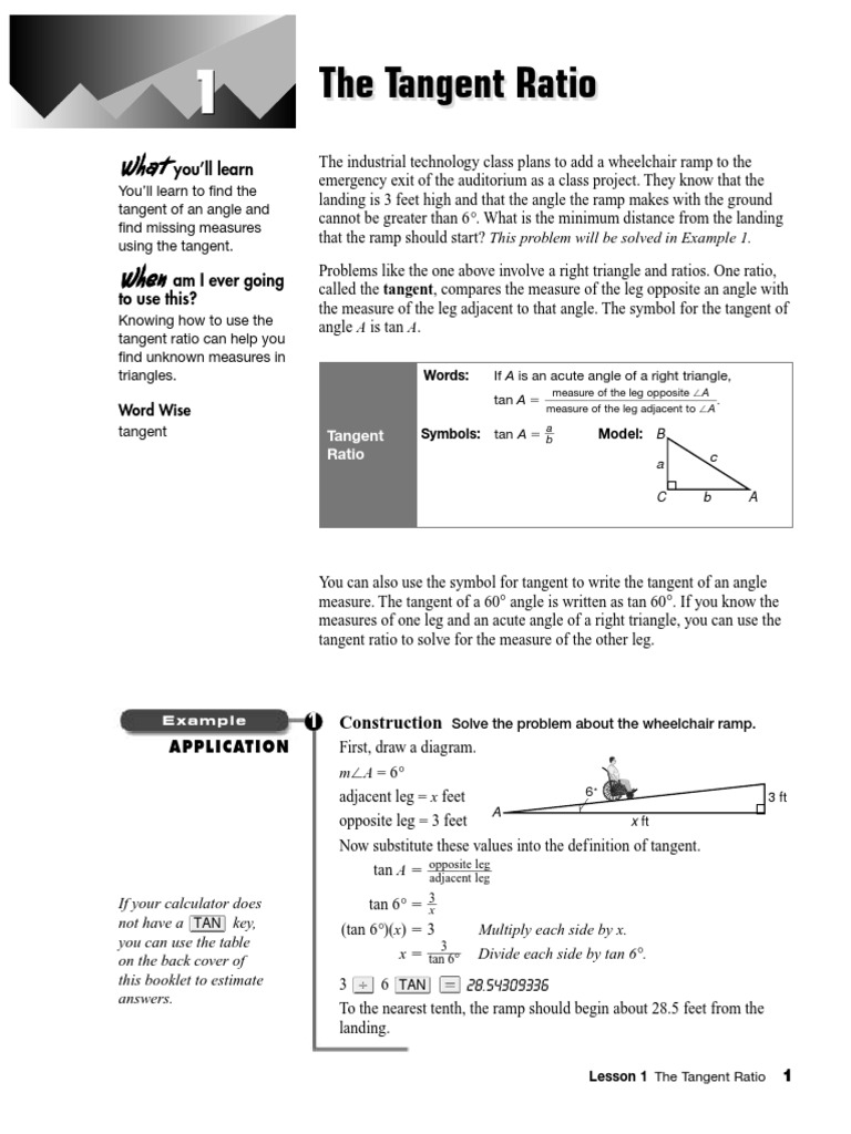 The Tangent Ratio - WORKBOOK | PDF | Trigonometric Functions | Sine