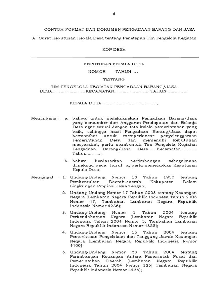 Contoh Format SK Dan Dokumen Pengadaan Barang Dan Jasa | PDF