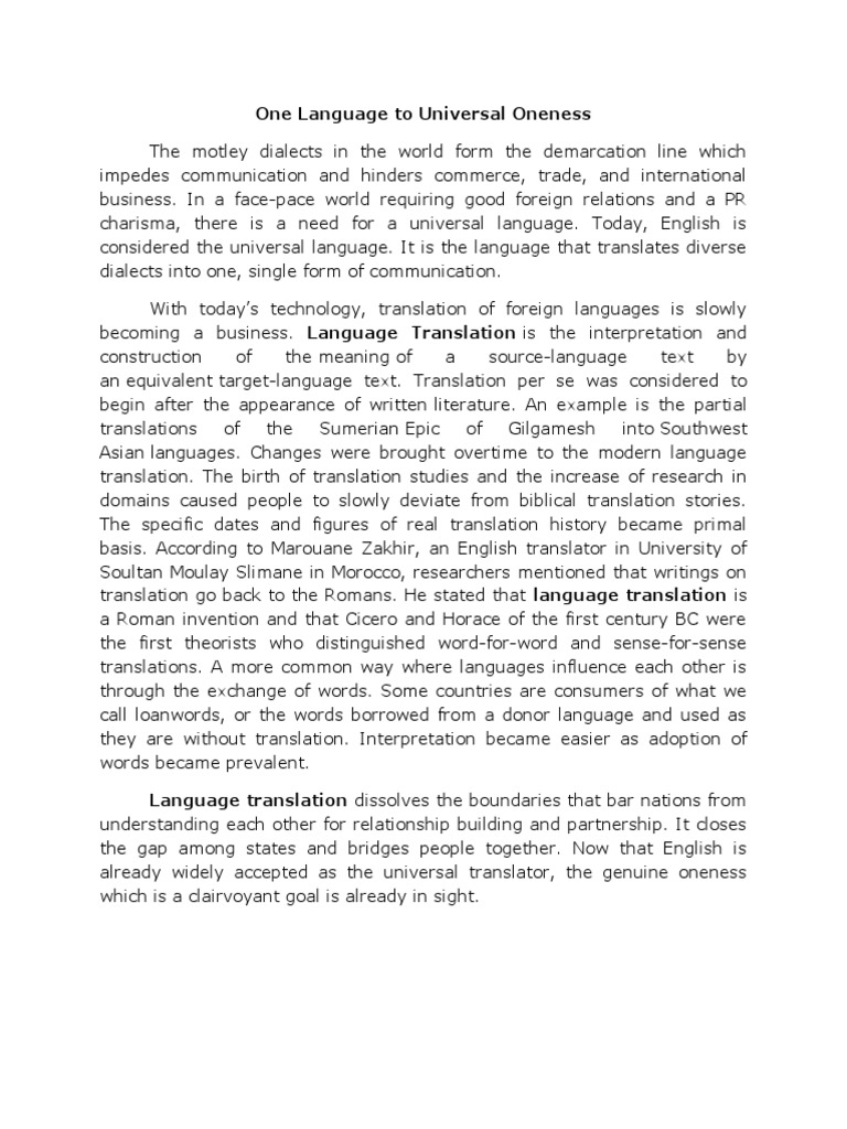 91 One Language To Universal Oneness | PDF
