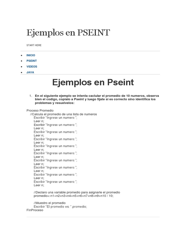 Ejemplos en PSEINT | PDF | Algoritmos | Comillas