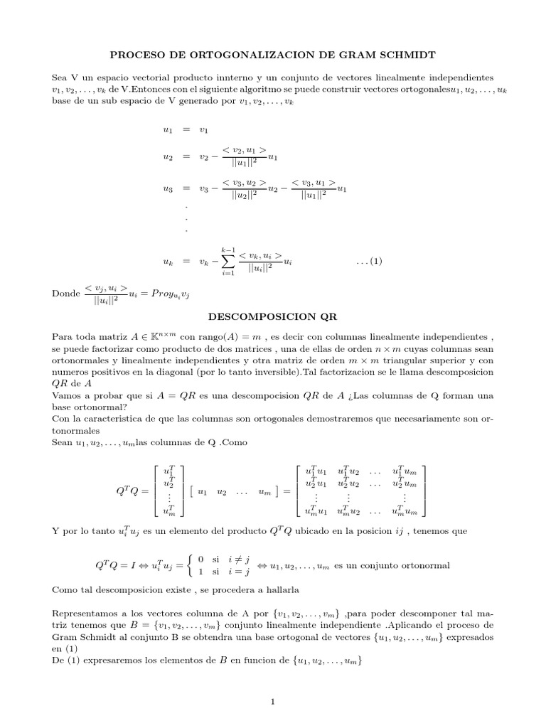 Descomposicion QR, Proceso de Gram-Schmidt | PDF | Matriz (Matemáticas ...