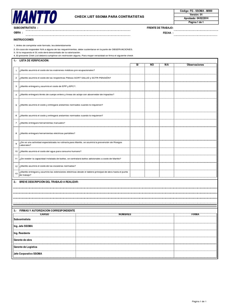 Formato Checklist para Contratistas | PDF | Informática y tecnología de ...
