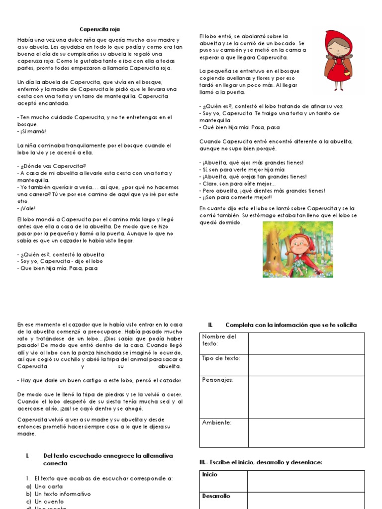 comprension lectora | Caperucita roja | Ocio
