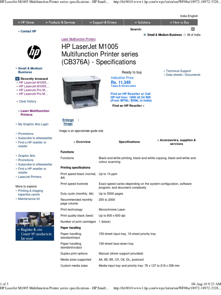 HP LaserJet M1005 Multifunc.. | PDF | Printer (Computing) | Image Scanner