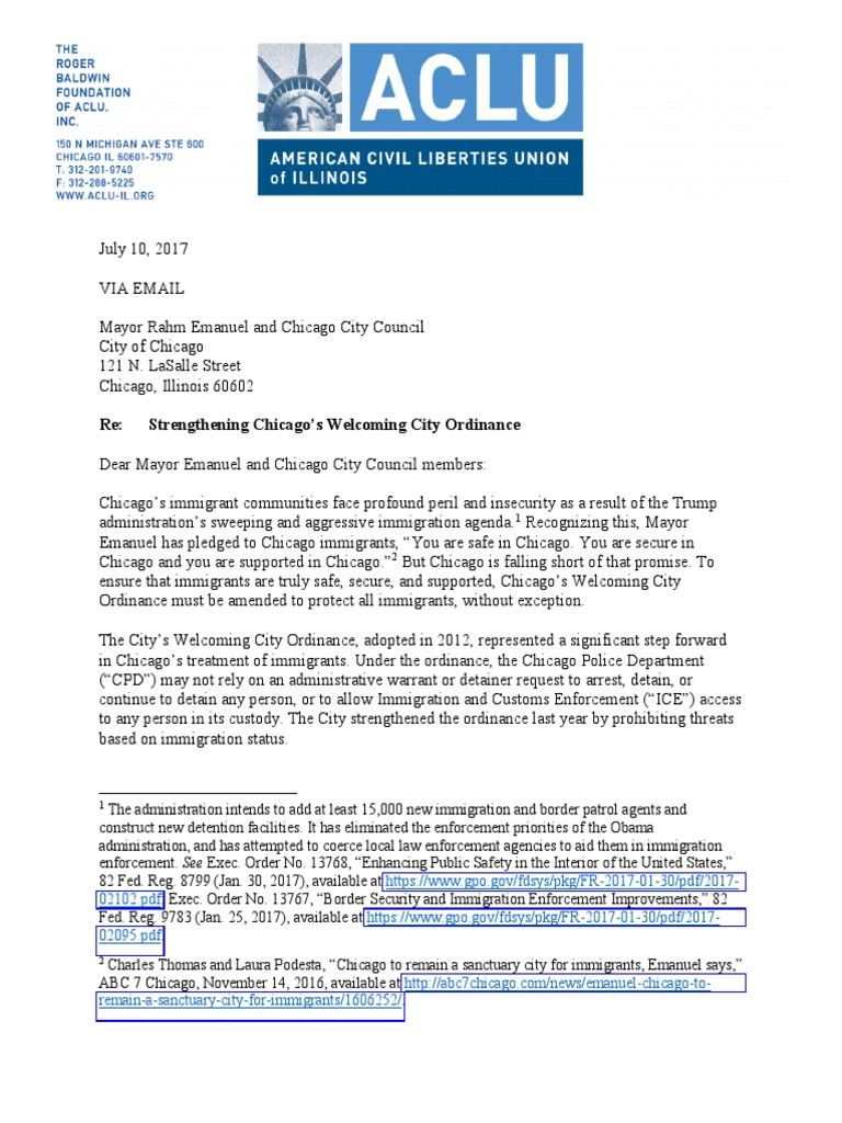 ACLU Letter in Support of Strengthening Chicago Welcoming City ...