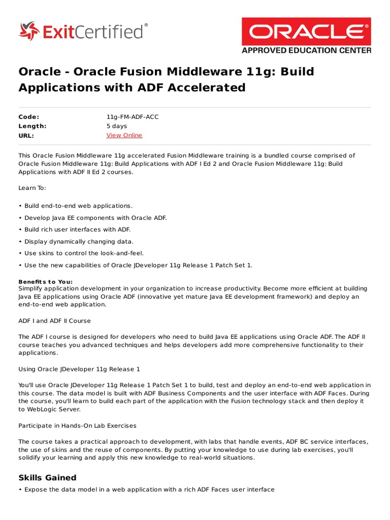Oracle Fusion Middleware 11g Build Applications With Adf Accelerated | PDF | Web Application ...