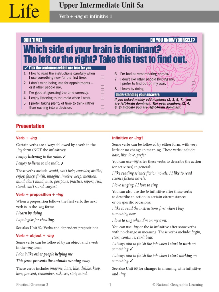 Upper Intermediate Unit 5a PDF | PDF | Verb | Grammar