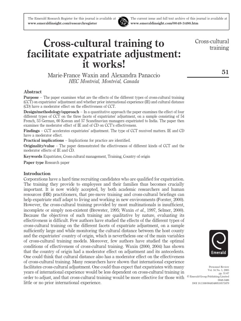 Cross-Cultural Training To Facilitate Expatriate Adjustment - It Works ...