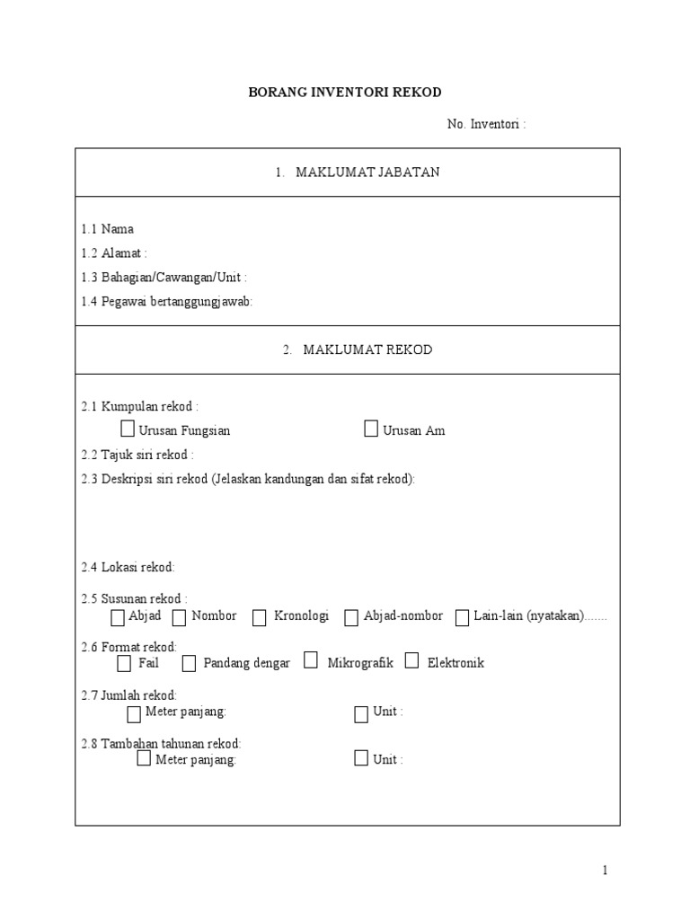 Format Borang Inventori Rekod | PDF