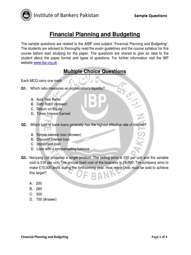 Financial Planning & Budgeting Sample Qs | PDF | Capital Budgeting ...