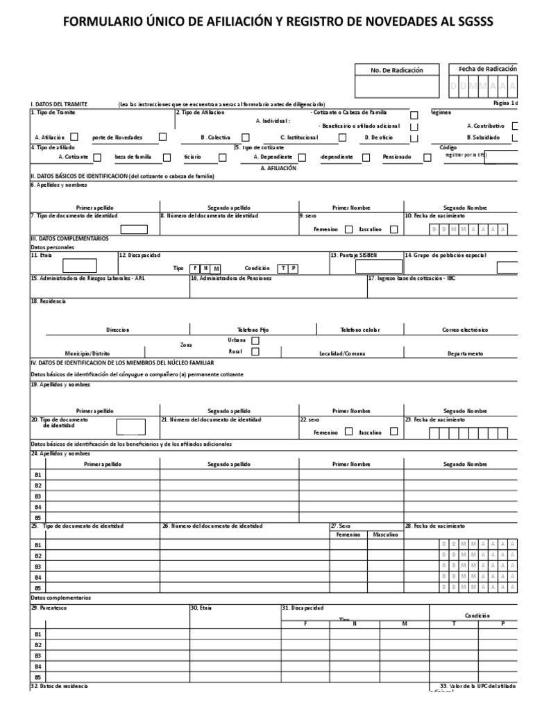 Formulario Unico de Afiliacion y Registro | PDF | Cuidado de salud del gobierno | Bienestar
