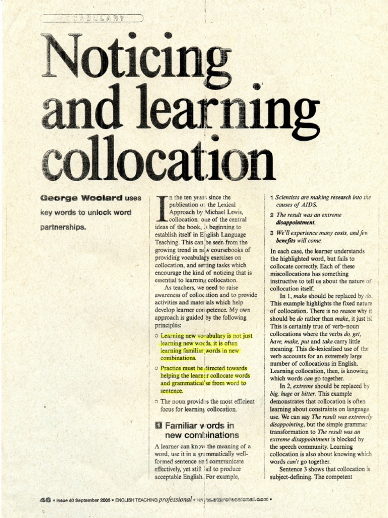 Noticing and Learning Collocation ETP Issue40 Sept 2005 | PDF | Perfect ...