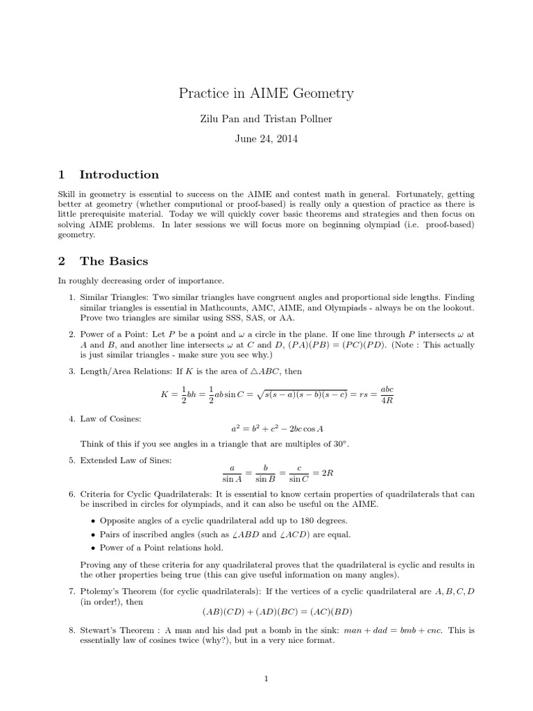 Practice Aime Geometry | PDF | Triangle | Circle