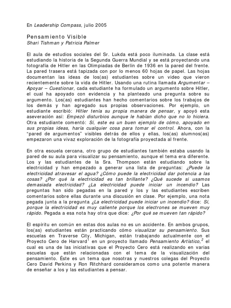 Pensamiento - Visible Shari Tishman y Patricia Palmer PDF | PDF