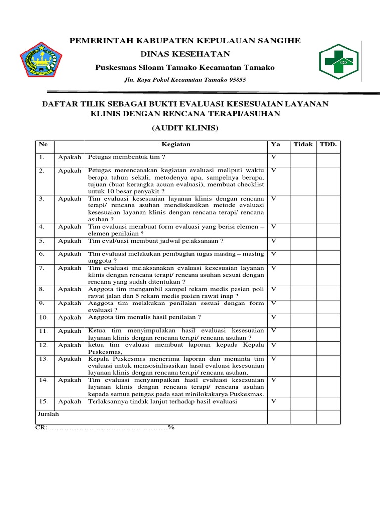 7.4.1.3 Daftar Tilik Sebagai Bukti Evaluasi Kesesuaian Layanan | PDF