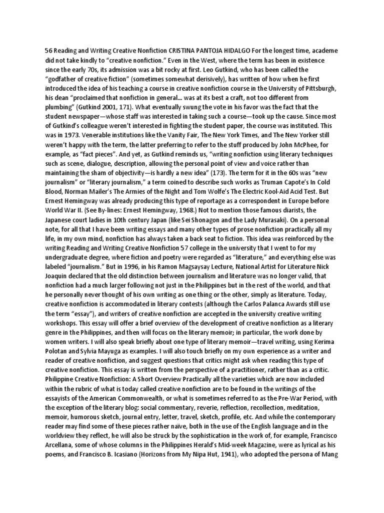 56 Reading and Writing Creative Nonfiction CRISTINA PANTOJA HIDALGO For ...