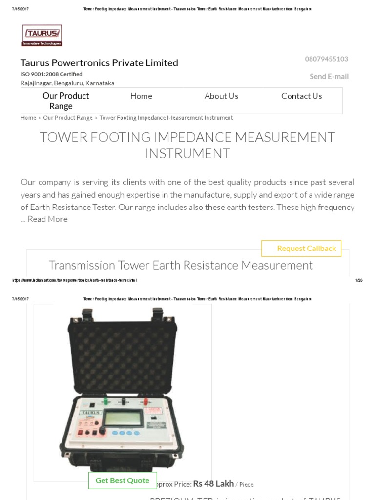 Tower Footing Impedance Measurement Instrument - Transmission Tower ...
