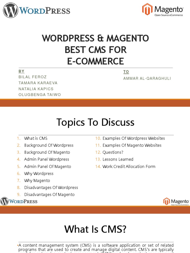 Wordpress & Magento As Best CMS For E-Commerce | PDF | Word Press | Magento