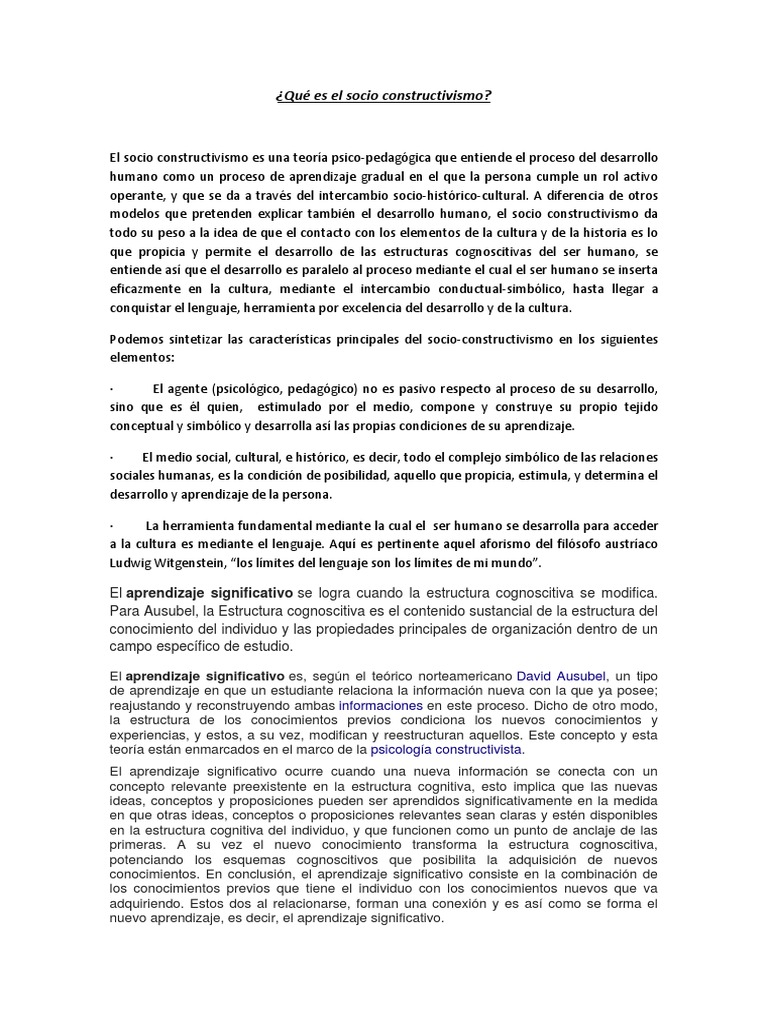 Qué Es El Socio Constructivismo | PDF | Epistemología | Conceptos psicologicos