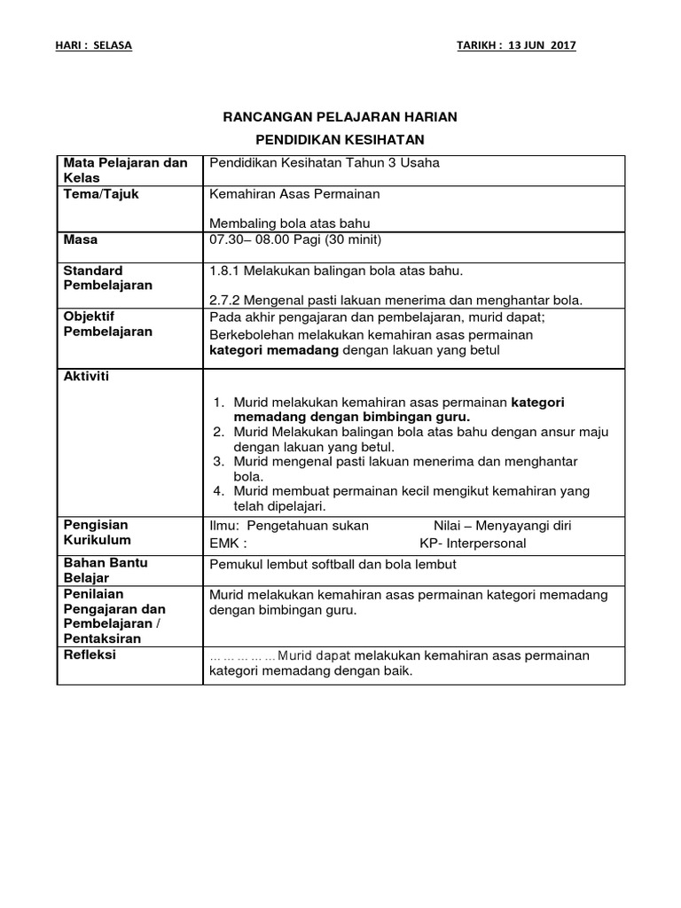 RPH PJ Tahun 3 | PDF