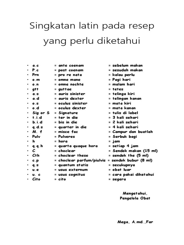 Singkatan Latin Pada Resep Yang Perlu Diketahui | PDF