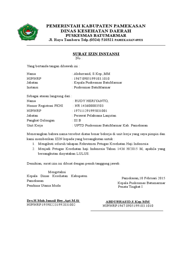 Surat Ijin Instansi | PDF