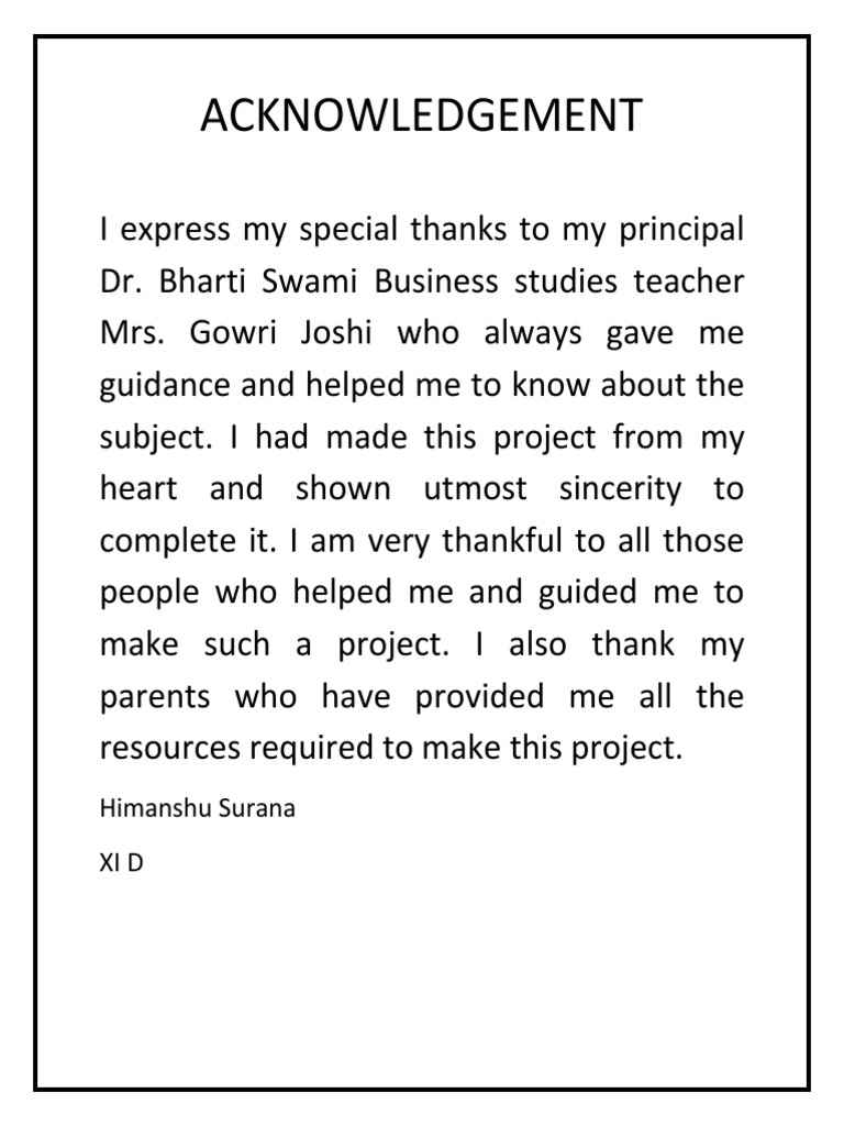 Acknowledgement For Project | PDF