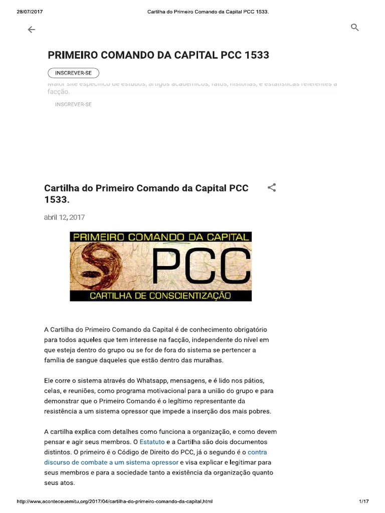 Cartilha Do Primeiro Comando Da Capital PCC 1533. | PDF