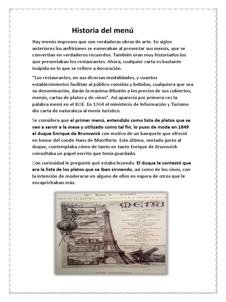 Historia del Menú en Restaurantes | PDF