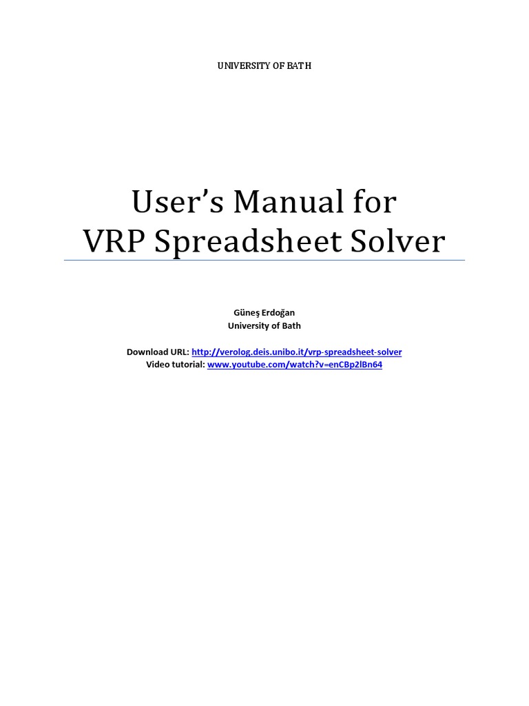 Users Manual For VRP Spreadsheet Solver v2.1 | PDF | Array Data Type ...