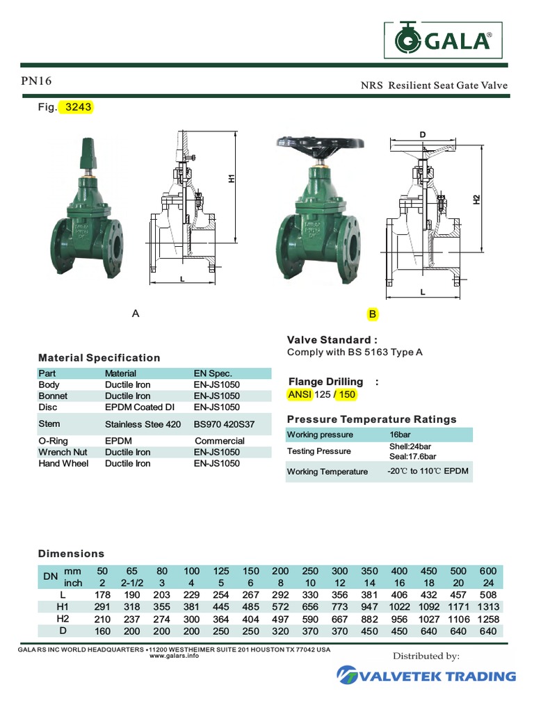 1 Gala Ci Gate Valve Resilient Seated Nrs NRGV 3243 | PDF | Valve ...