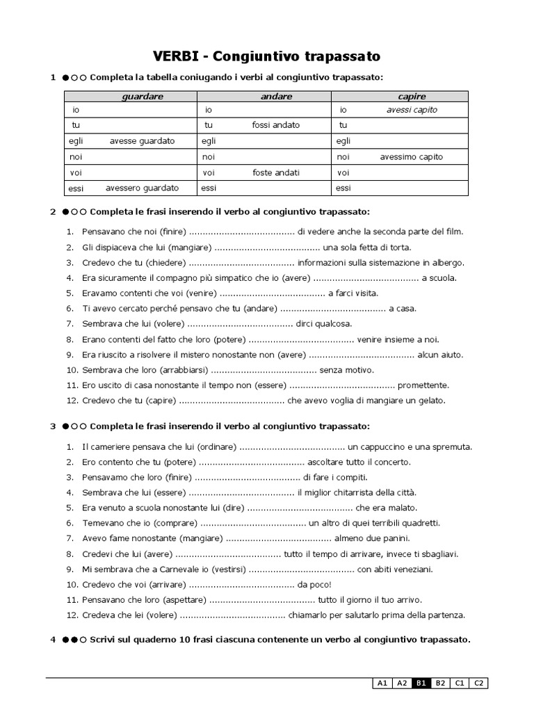 Congiuntivo Trapassato Esercizi 1 | PDF