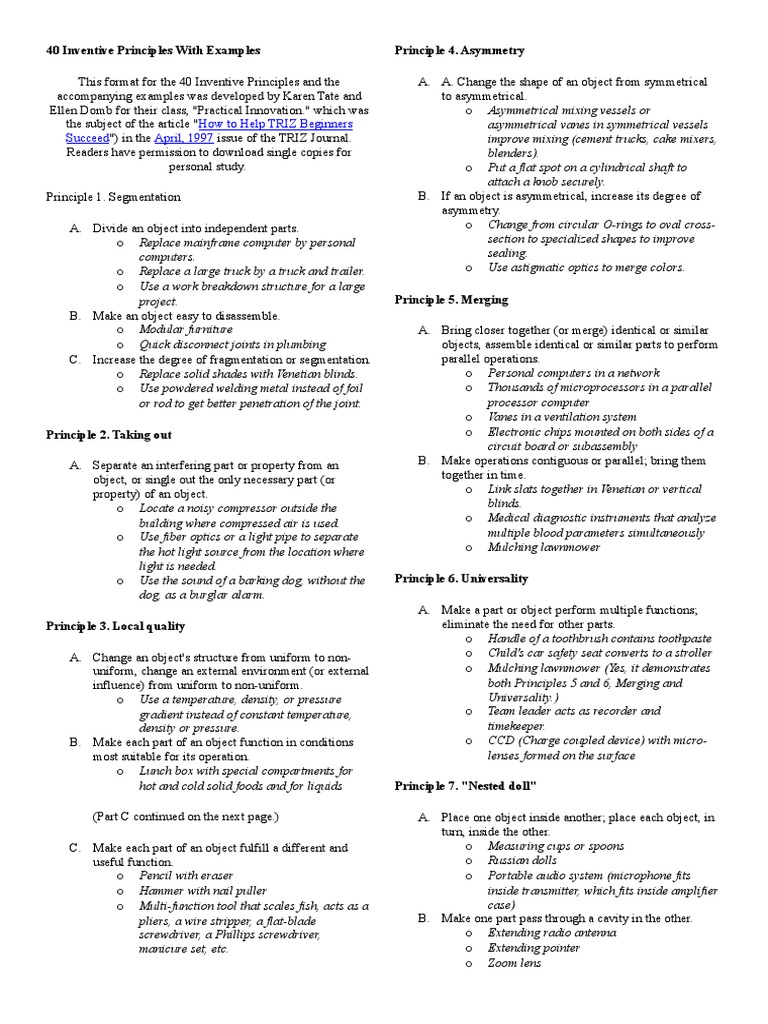 TRIZ 40 Inventive Principles Overview | PDF | Oxygen | Atmosphere Of Earth