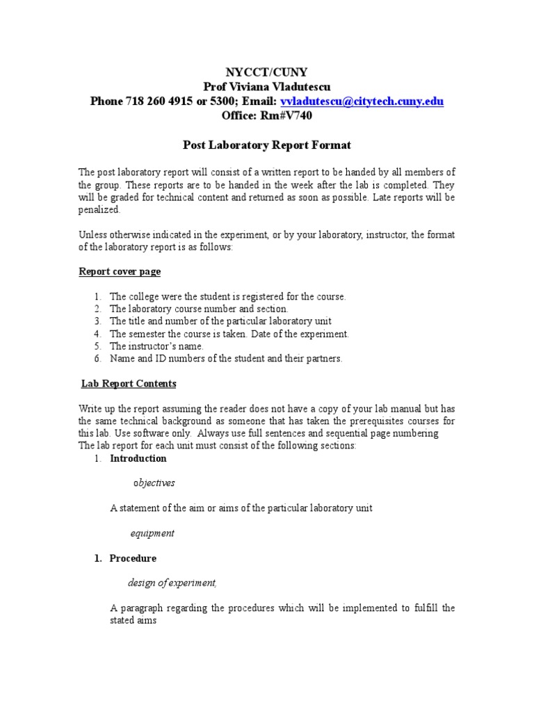 Post Laboratory Report Format | PDF | Experiment | Laboratories Post Laboratory Report Format | PDF | Experiment | Laboratories